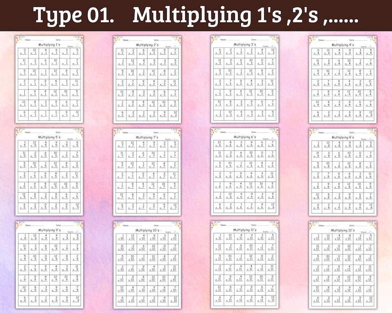 Multiplying Practice Worksheets, Numbers 1-12, Math Drill Sheets for ...