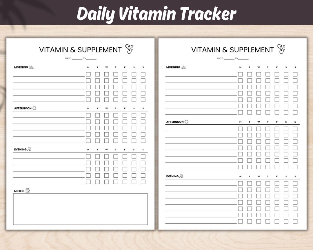 Daily Vitamin Tracker Printable | Health & Wellness Planner ...