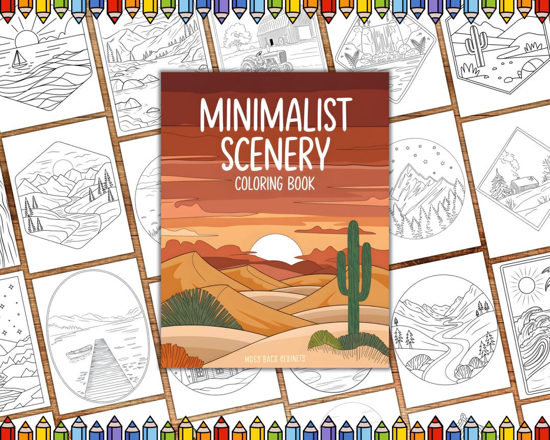 Minimalist Scenery Coloring Pages, Minimalist Art Coloring Book, Adult ...