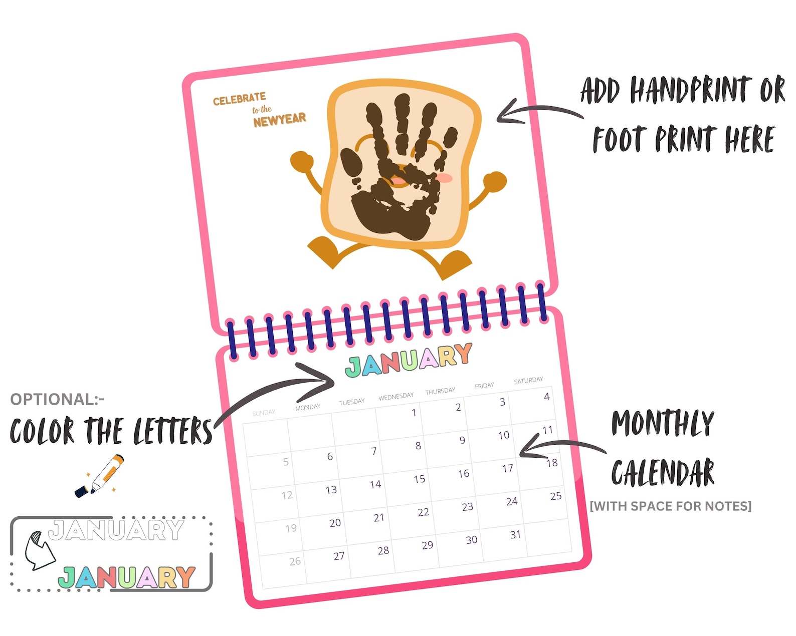 Handprint Calendar 2025, Printable Handprint Craft, Memory Calendar ...