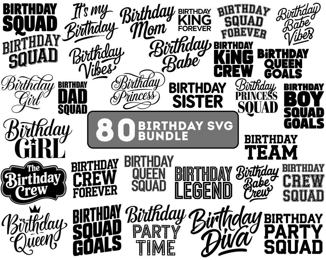 Happy Birthday SVG Bundle, Party Celebration Clipart, Bday Message Cut ...