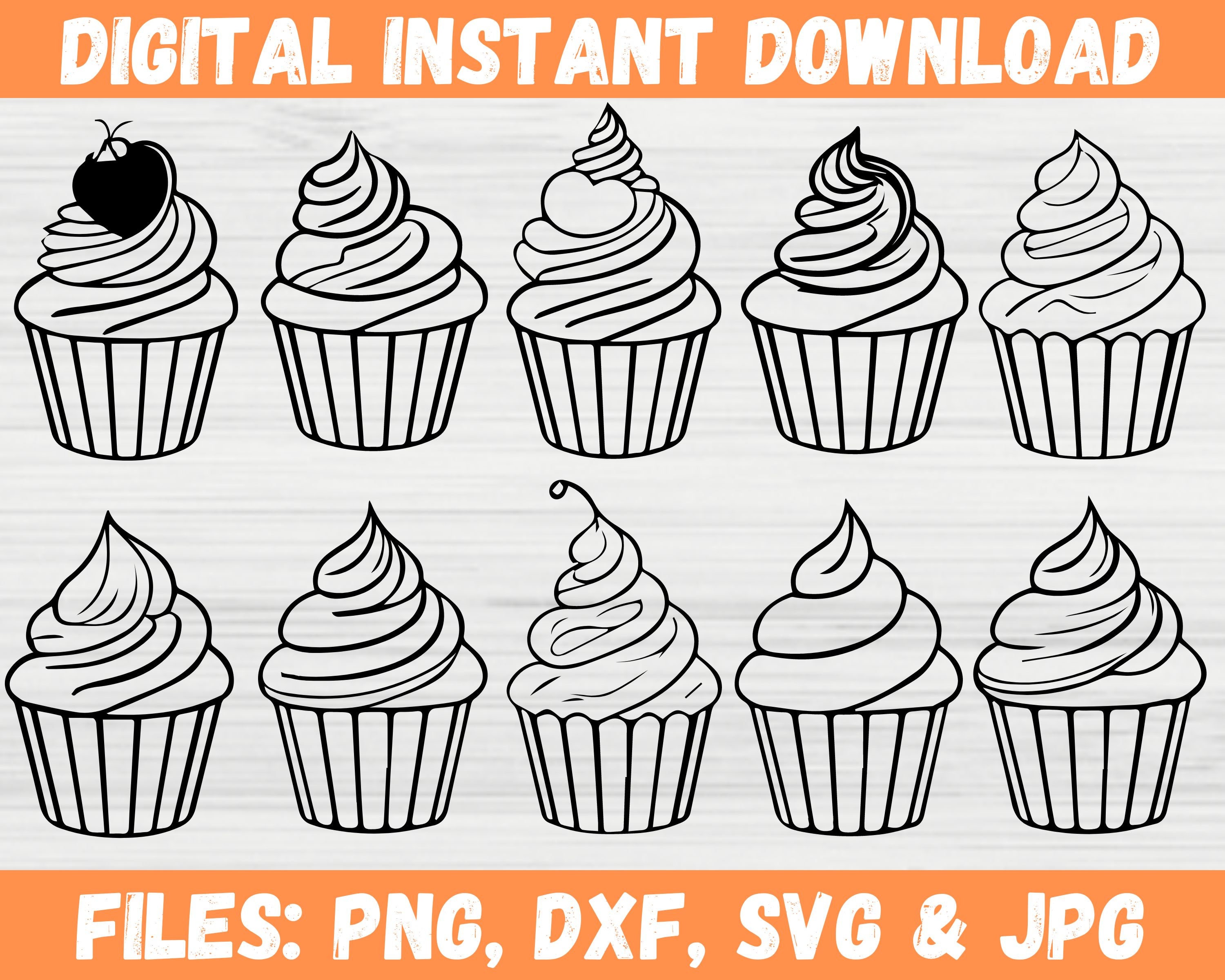 Cupcake Outline SVG Bundle Sweet Happy Birthday Clipart With - Etsy