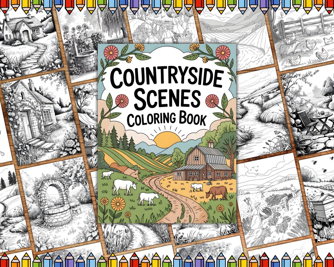 Countryside Coloring Pages, Village & Farm Scenes, Country Scenic ...