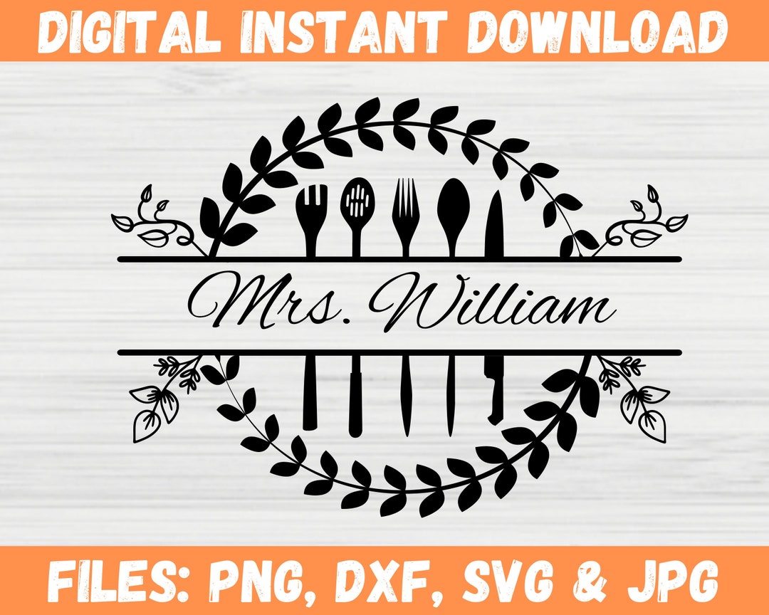 Kitchen Utensils Split Monogram SVG, Kitchen Logo Svg, Cooking Name ...