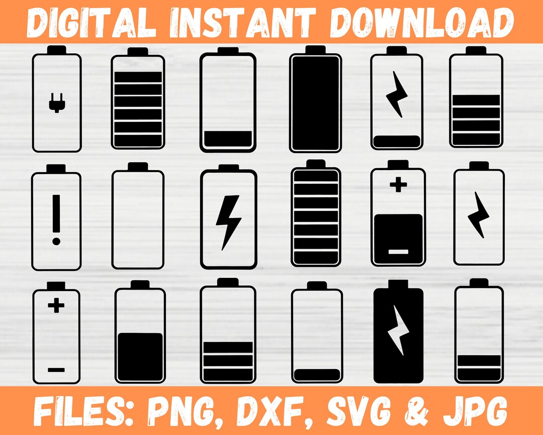 Phone Battery SVG Bundle Low Power Charging Symbol Energy Clipart ...