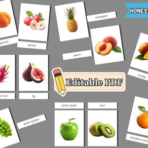 Fruits Flashcards | PDF Printable Card | Editable Montessori Cards ...