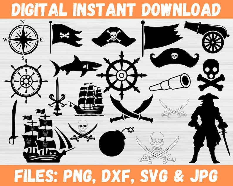 Pirate SVG Bundle, Skull and Crossbones, Pirate Ship, Treasure Map ...
