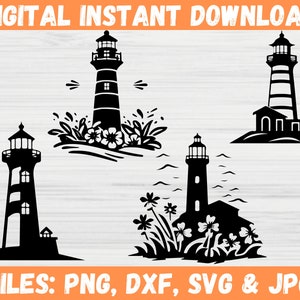 Lighthouse SVG Bundle, Ocean Sea SVG, Lighthouse Clipart Silhouette ...