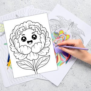 Cute Kawaii Flower Coloring Pages, Kawaii Coloring Book, Cute Cozy ...