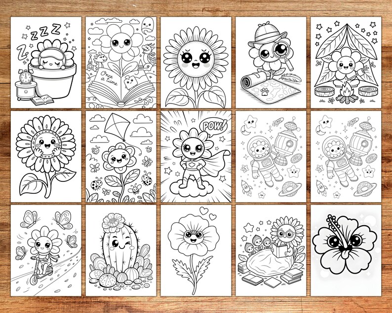Flower Adult Coloring Pages Printable PDF, Flower Coloring Book for ...