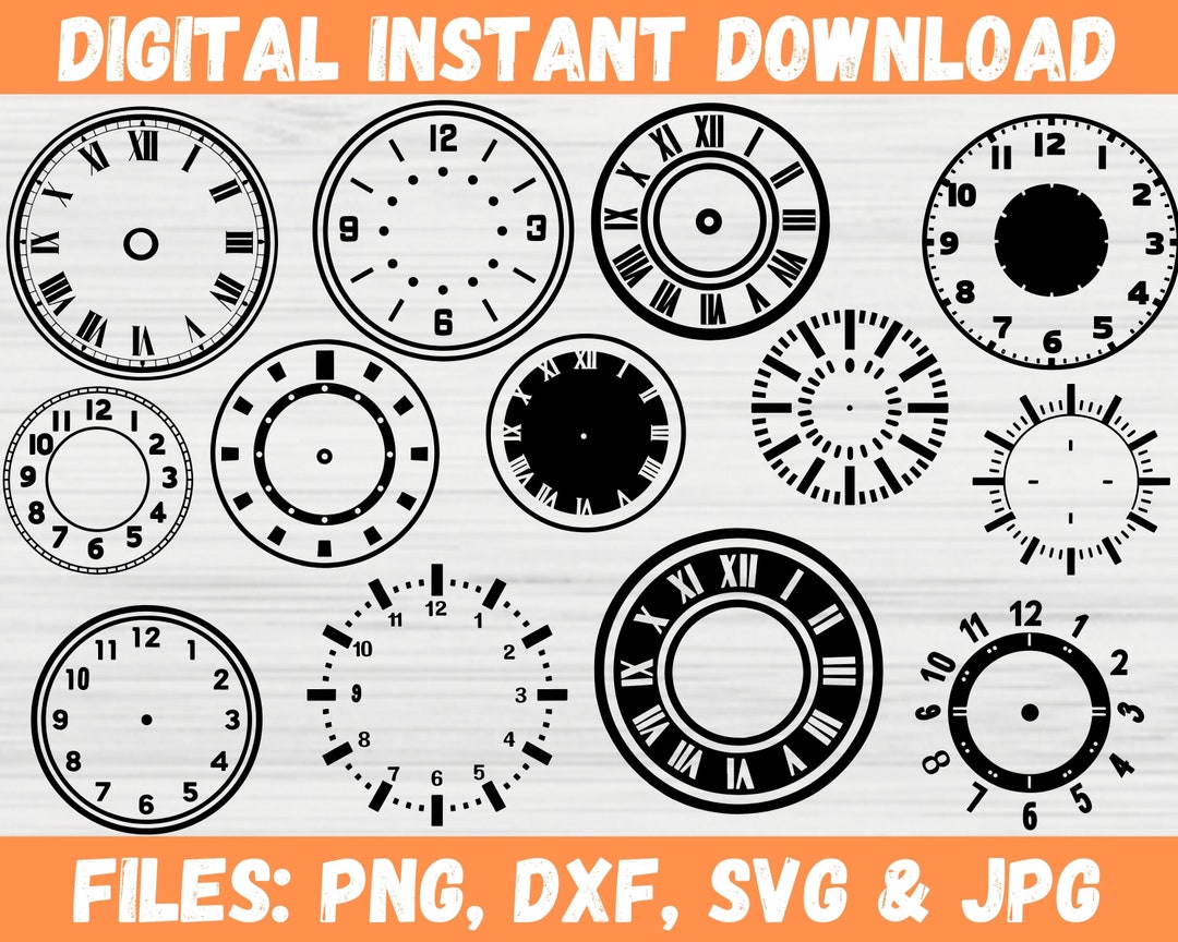 Clock Face SVG, Roman Numeral Clock Clipart, Printable Clock Template ...