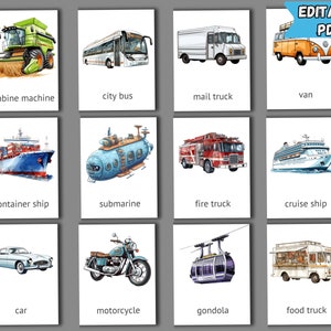 Flashcards for Preschool Vehicles| Editable PDF Kid Flashcards ...