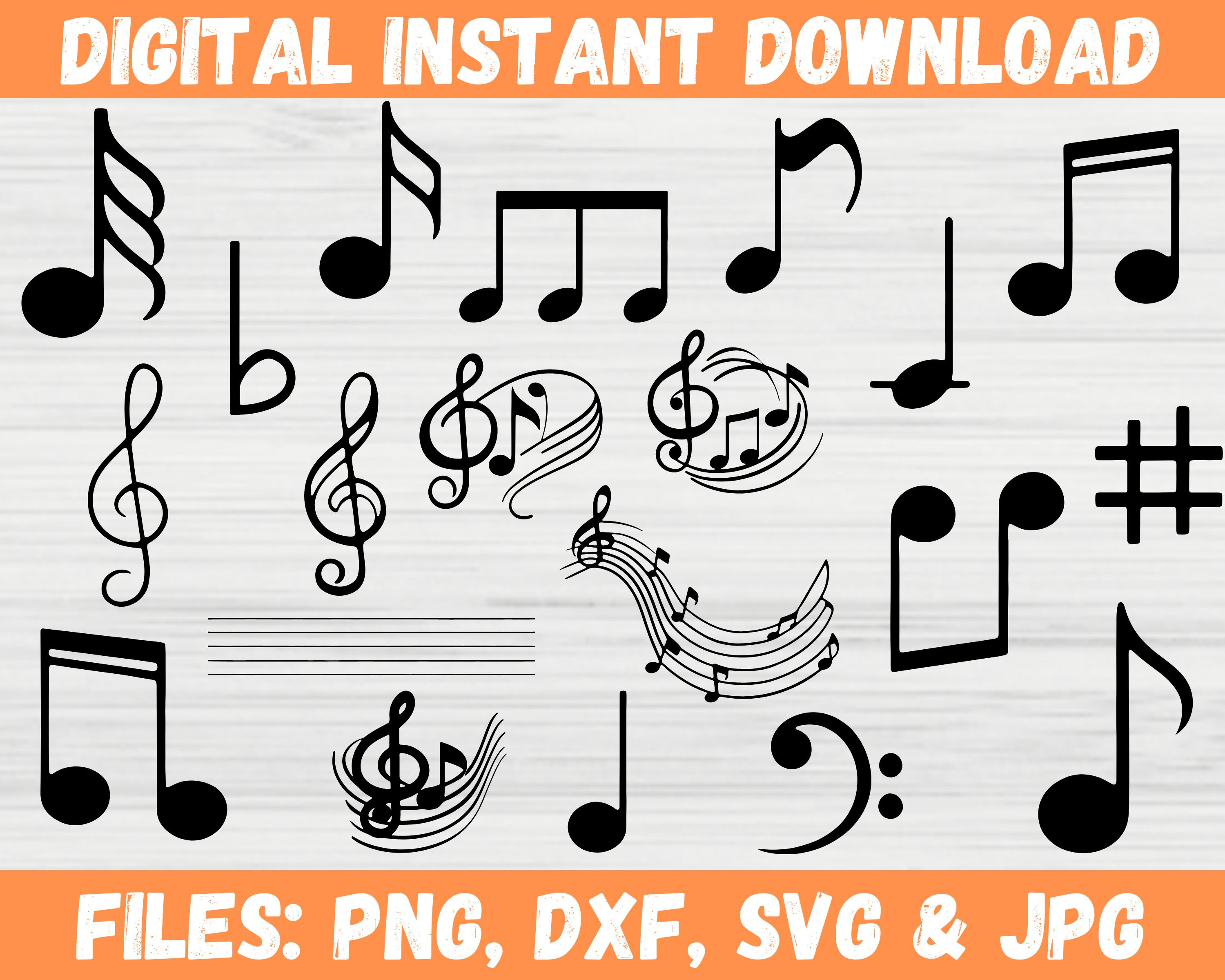 Paquete SVG de notas musicales, símbolos musicales, clave de sol SVG ...