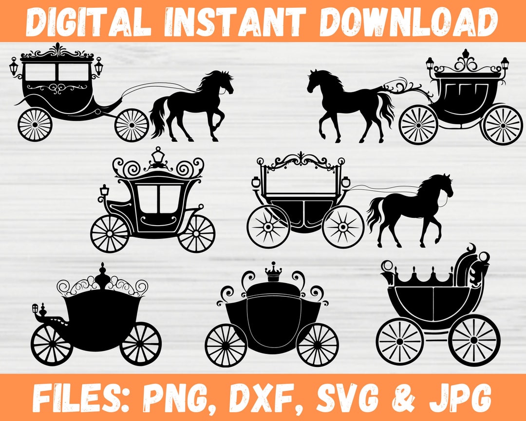 Princess Horse Carriage SVG, Vintage Horse Carriage Clipart Silhouette ...