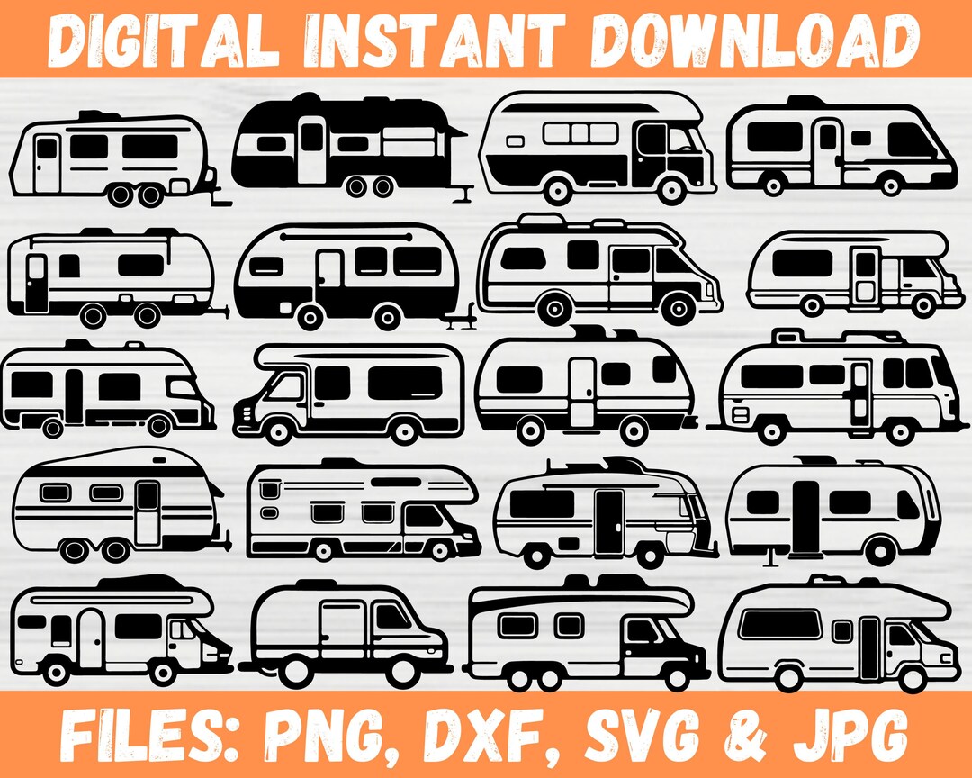 Camper Van Shape SVG Bundle, Campervan Clipart Icon Silhouette, Travel ...