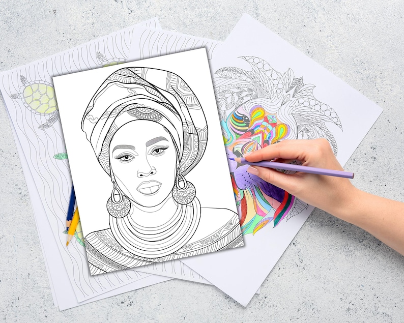 Beautiful Black Women Coloring Book, African American Women Digital ...