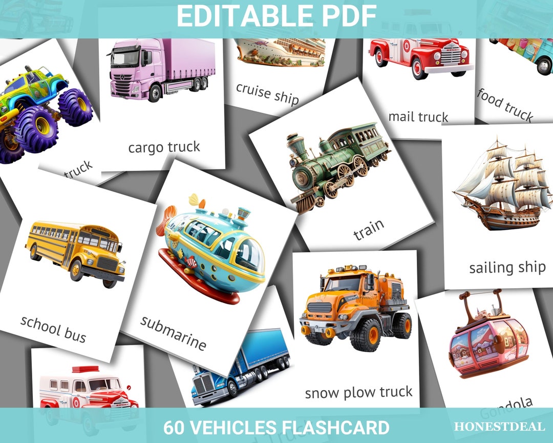 Vehicles Flashcards | Editable PDF Kid Flashcards | Flashcards ...
