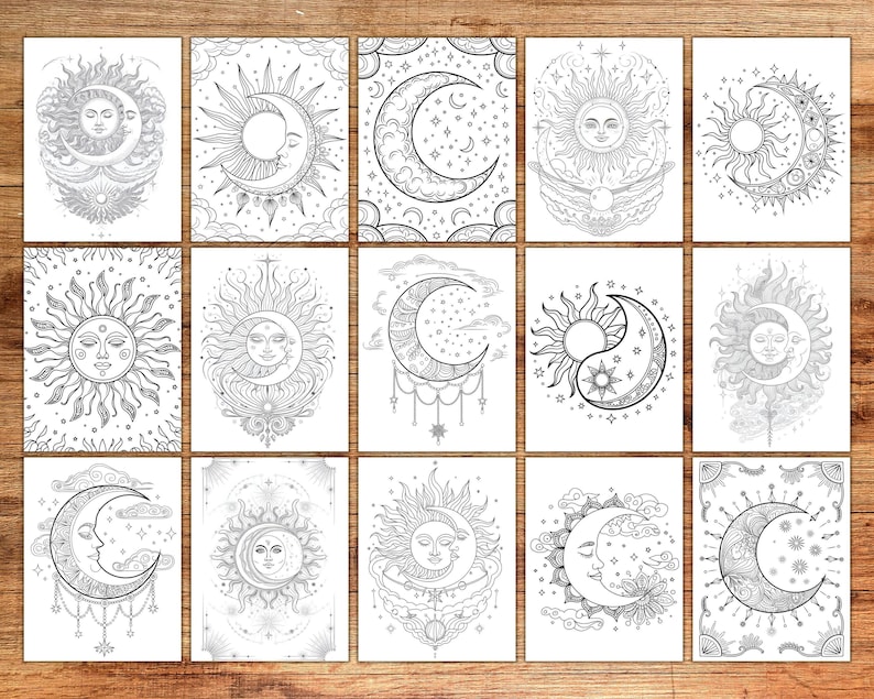 Celestial Printable Coloring Pages, Sun & Moon Designs, Sun Coloring ...