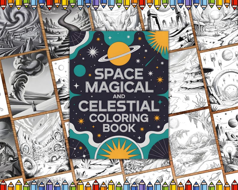 Space Magical and Celestial Coloring Page, Celestial Galaxy Coloring ...