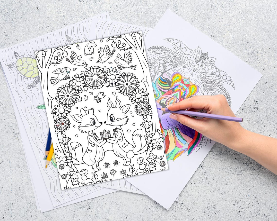 Folk & Nature Coloring Pages, Folk Art Blossoms Digital Coloring Books ...