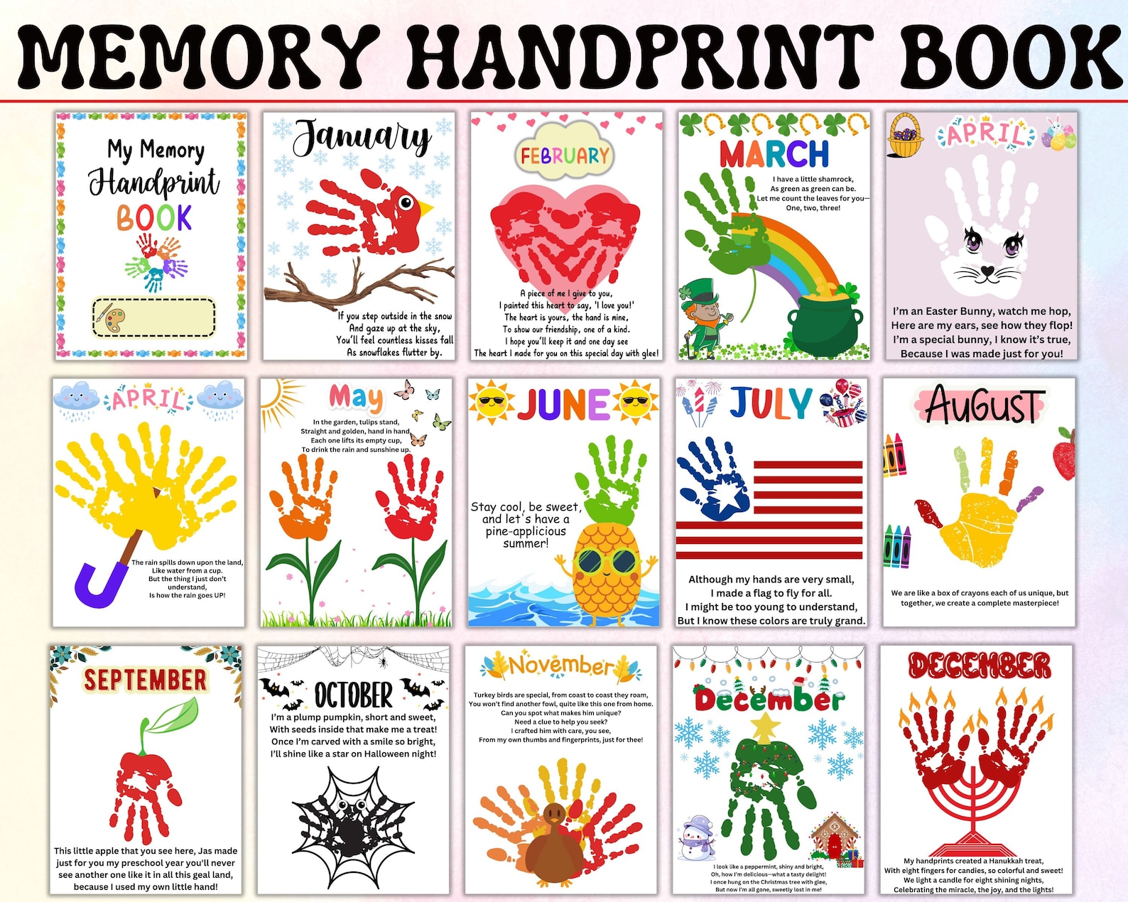 Handprint Memory Book Printable, Kids Keepsake Art, Preschool Handprint ...