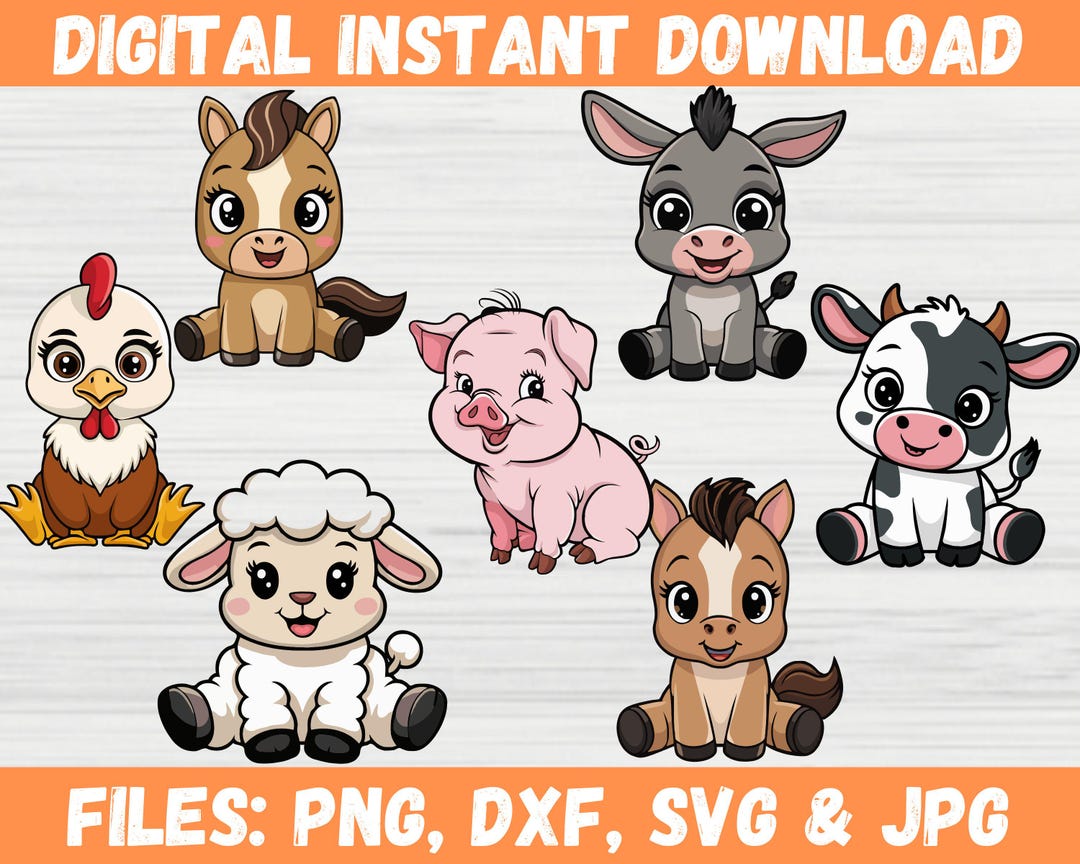 Cute Farm Animals SVG, Barnyard Animal Clipart, Baby Farm Animal Design ...