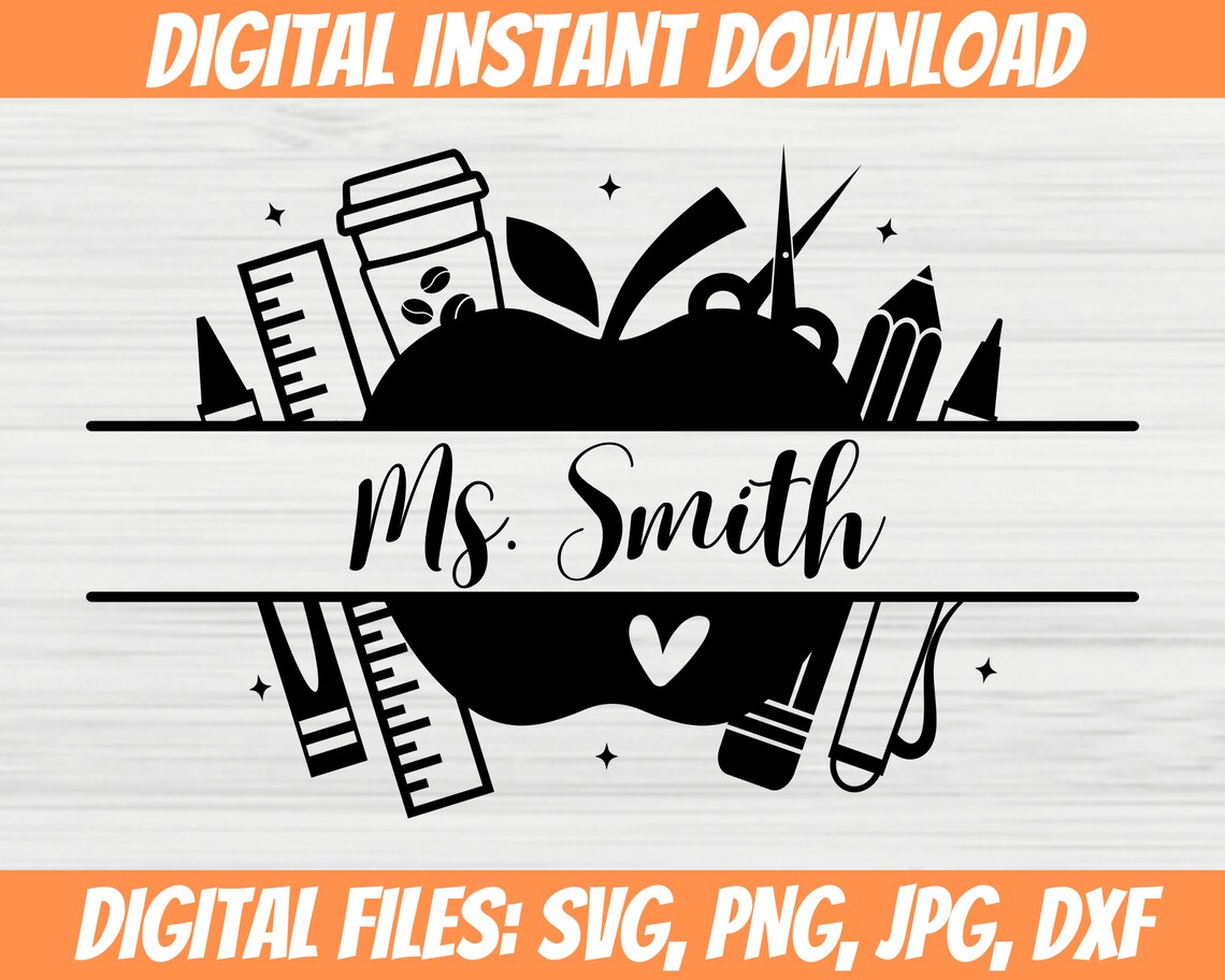 Teacher Split Monogram SVG Apple School Supplies Svg Back to - Etsy