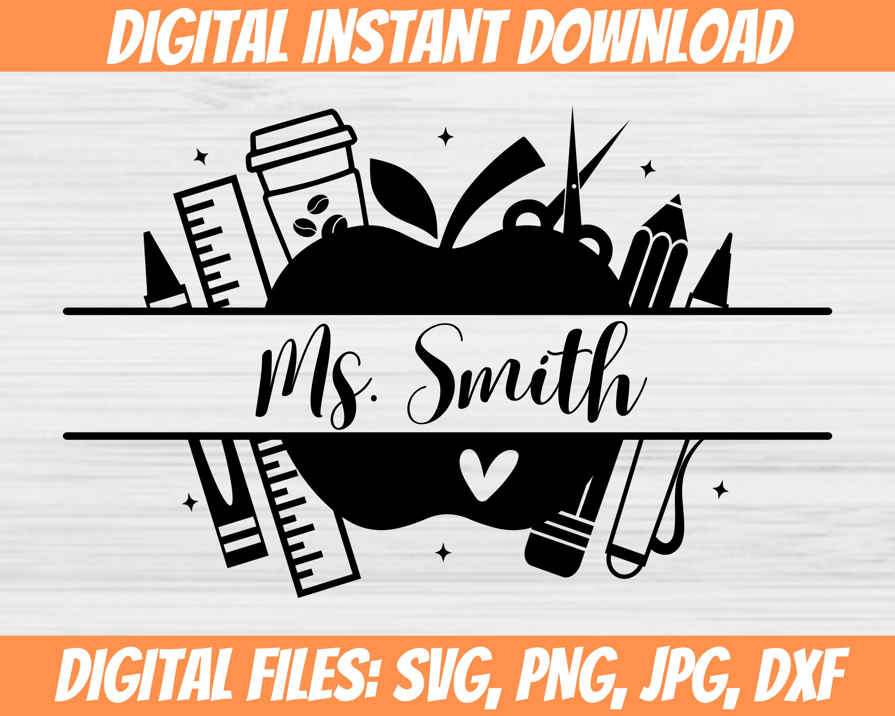 Teacher Split Monogram SVG Apple School Supplies Svg Back to - Etsy UK