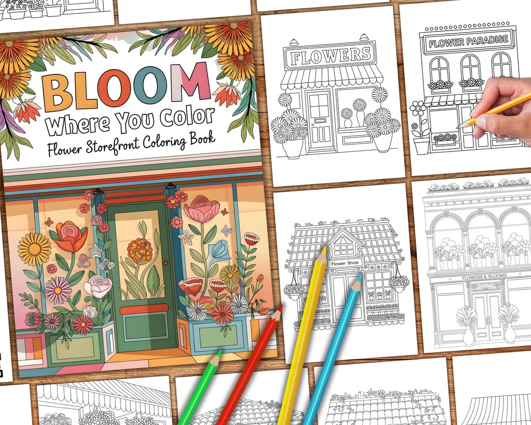 Flower Storefront Coloring Pages, Kids and Adult Coloring Book, Flower ...