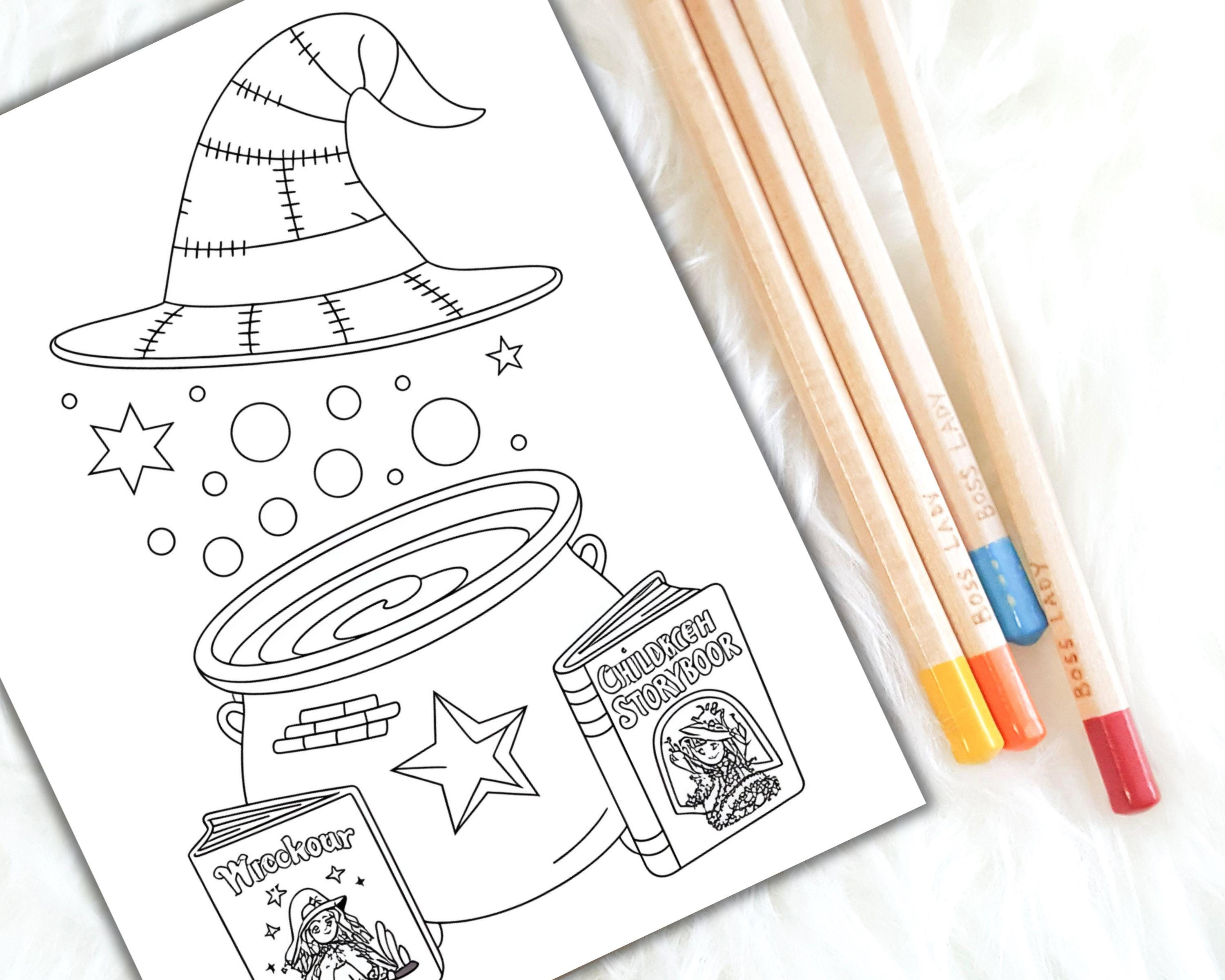 Witchy Coloring Page, Magical Spellbook Coloring Pages, Adult and Kids ...