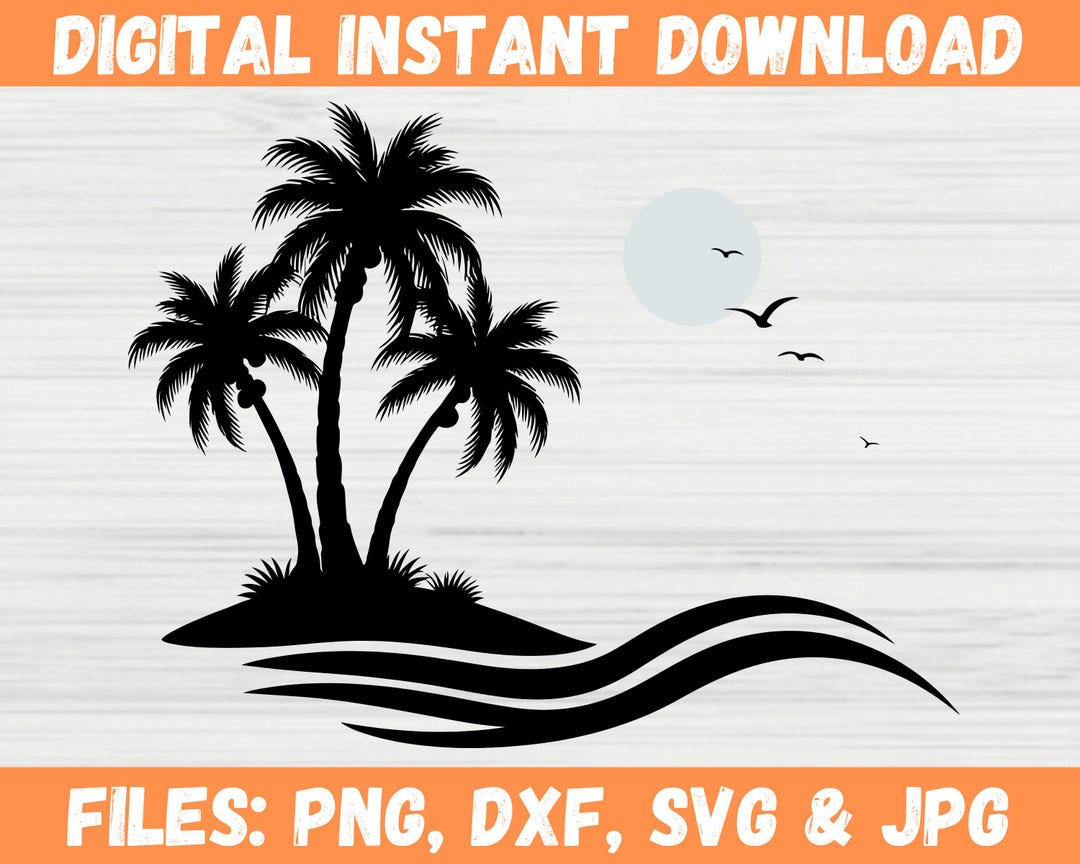 Palm Trees SVG, Beach Sunset Scene, Minimalist Coastal Design, Summer ...