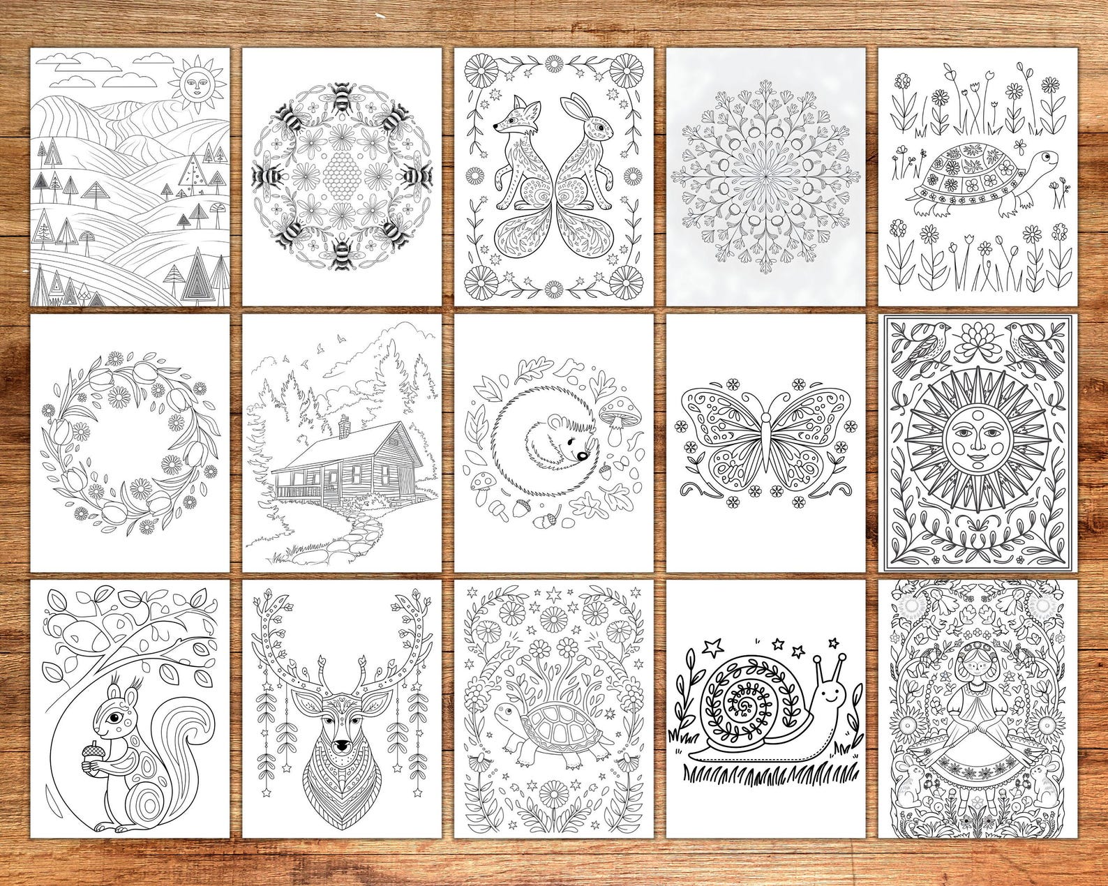 Folk & Nature Coloring Pages, Folk Art Blossoms Digital Coloring Books ...