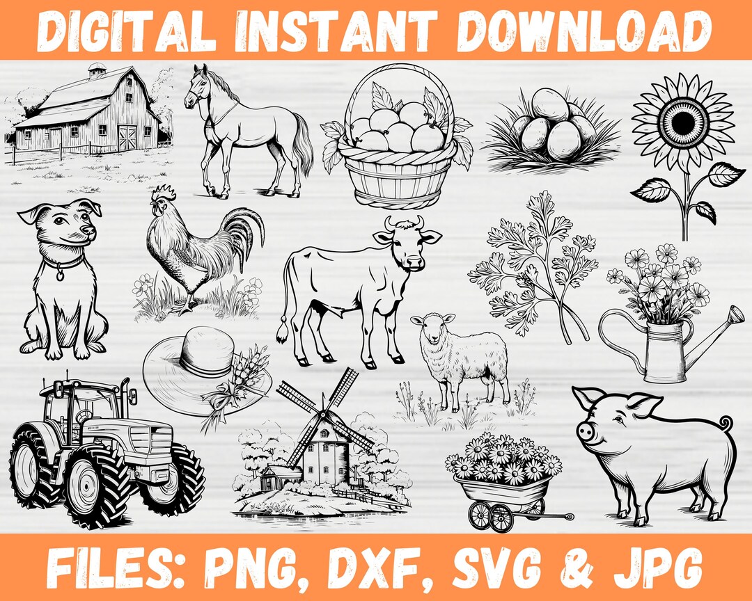 Farm Country Life Clipart, Cute Ram Clipart, Barn Gardening Tractor SVG ...