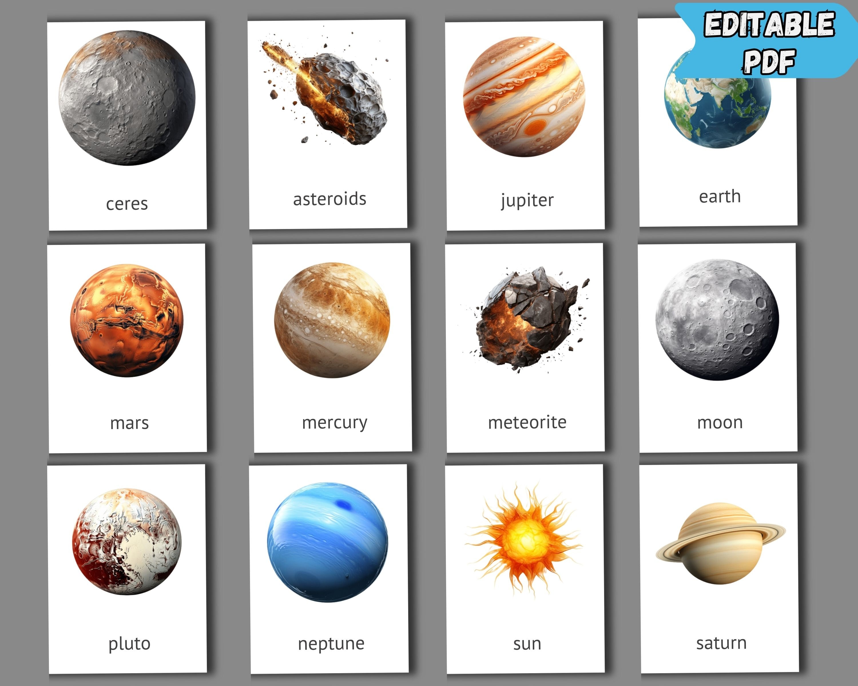 Solar System Flash Cards Planet Flashcards Learning - Etsy