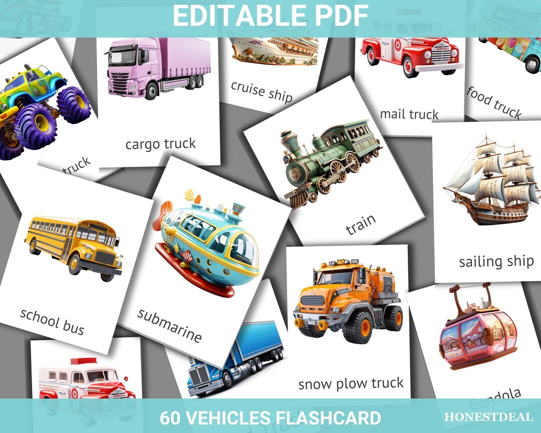 Vehicles Flashcards | Editable PDF Kid Flashcards | Flashcards ...