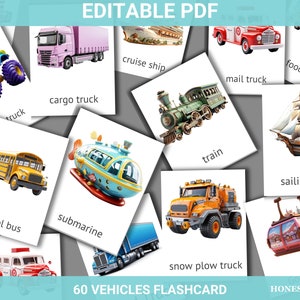 Vehicles Flashcards | Editable PDF Kid Flashcards | Flashcards ...