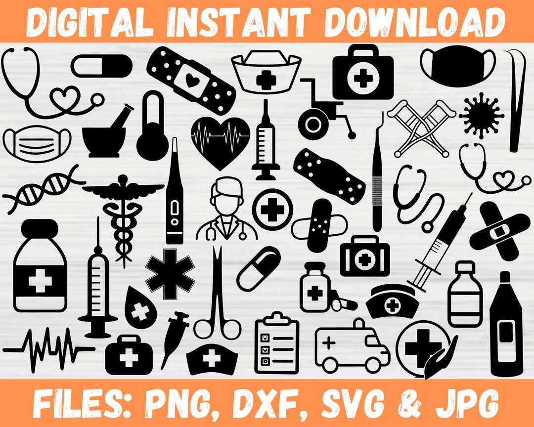 Medical Icons Clipart SVG Bundle Doctor Nurse Hospital Silhouette ...