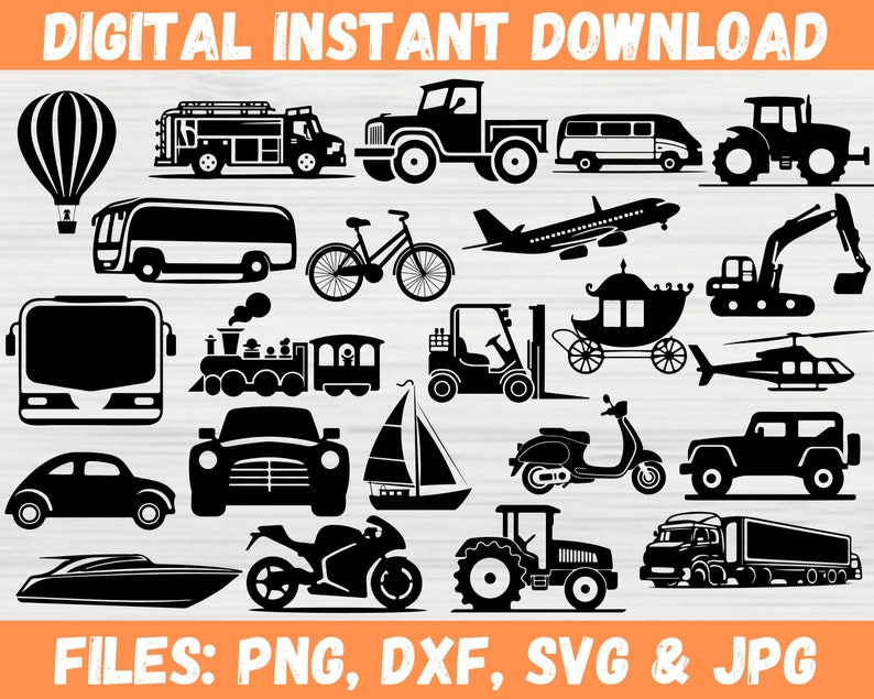 Vehicles SVG Bundle. Vehicle Transportation Clipart, Bus Car Van ...