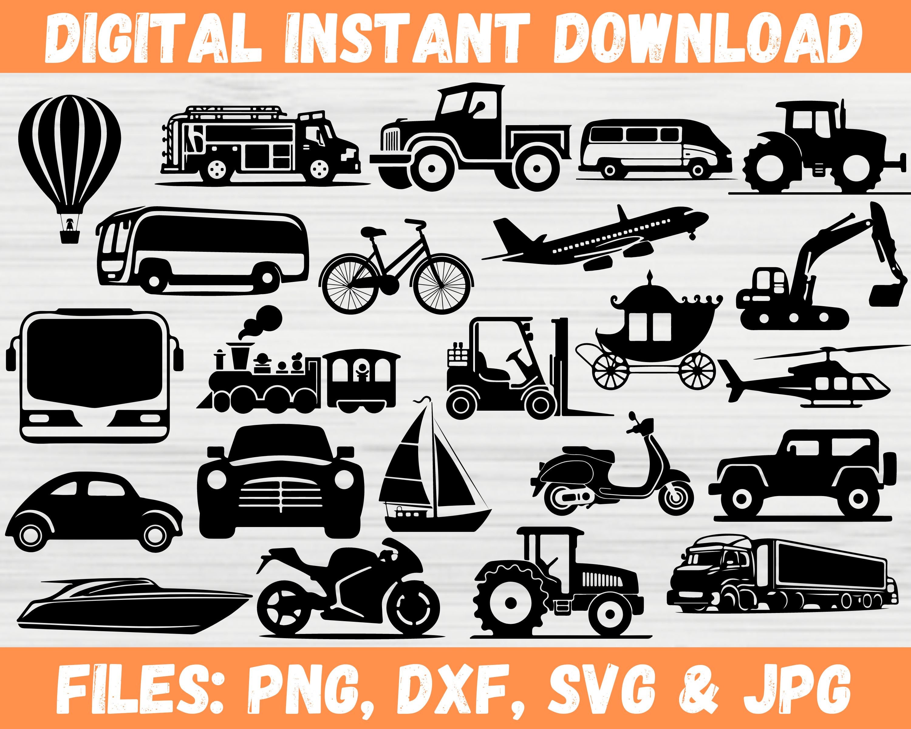 Vehicles SVG Bundle. Vehicle Transportation Clipart, Bus Car Van ...
