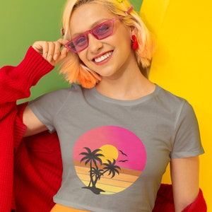 Tropical Palm Tree SVG, Sunset Clipart, Retro Beach, Summer Vibes SVG ...