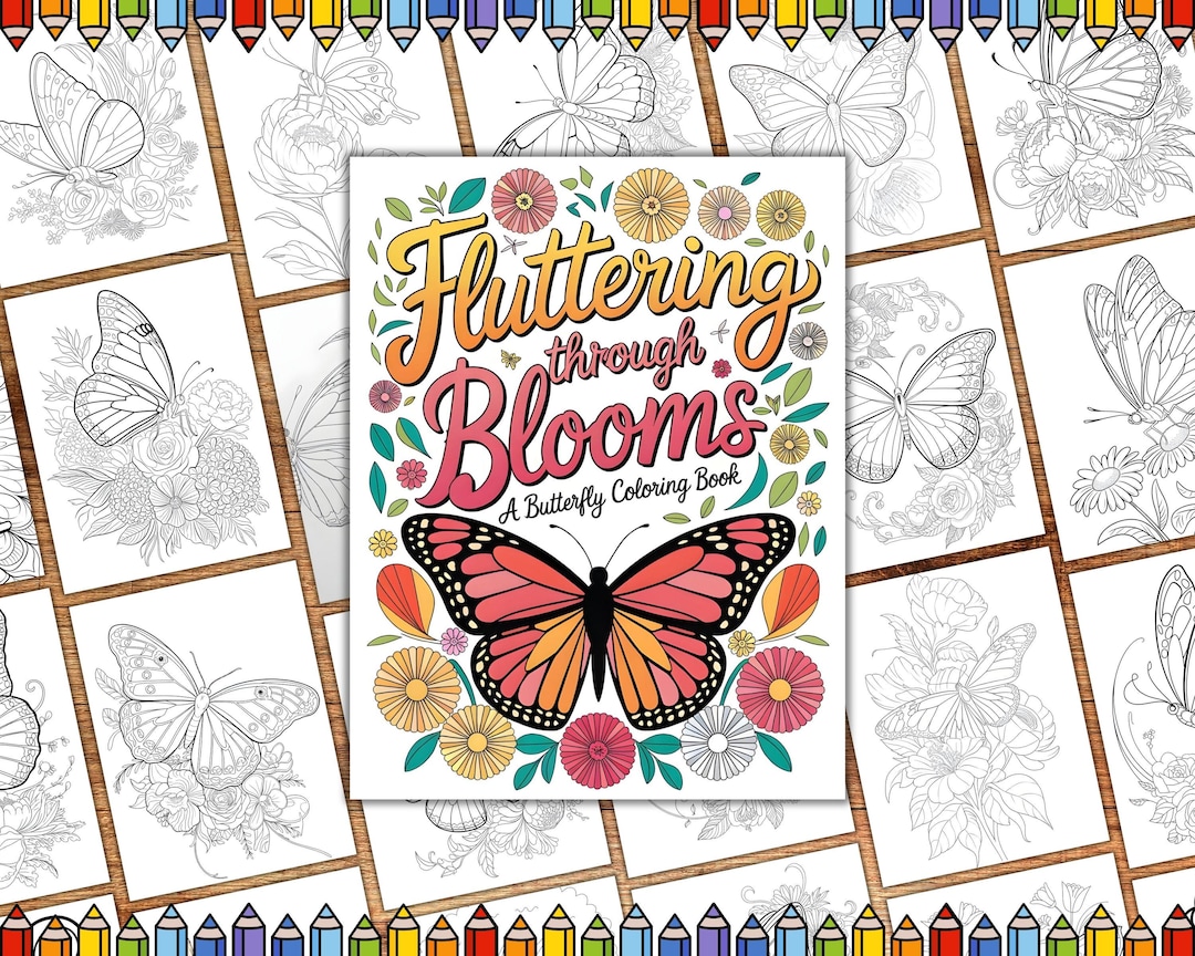 Floral Butterfly Coloring Book, Flowers & Butterflie, Grayscale ...