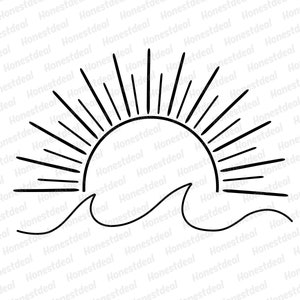 Sun and Wave SVG Silhouette, Sunset Beach Clipart, Ocean Waves Lines ...