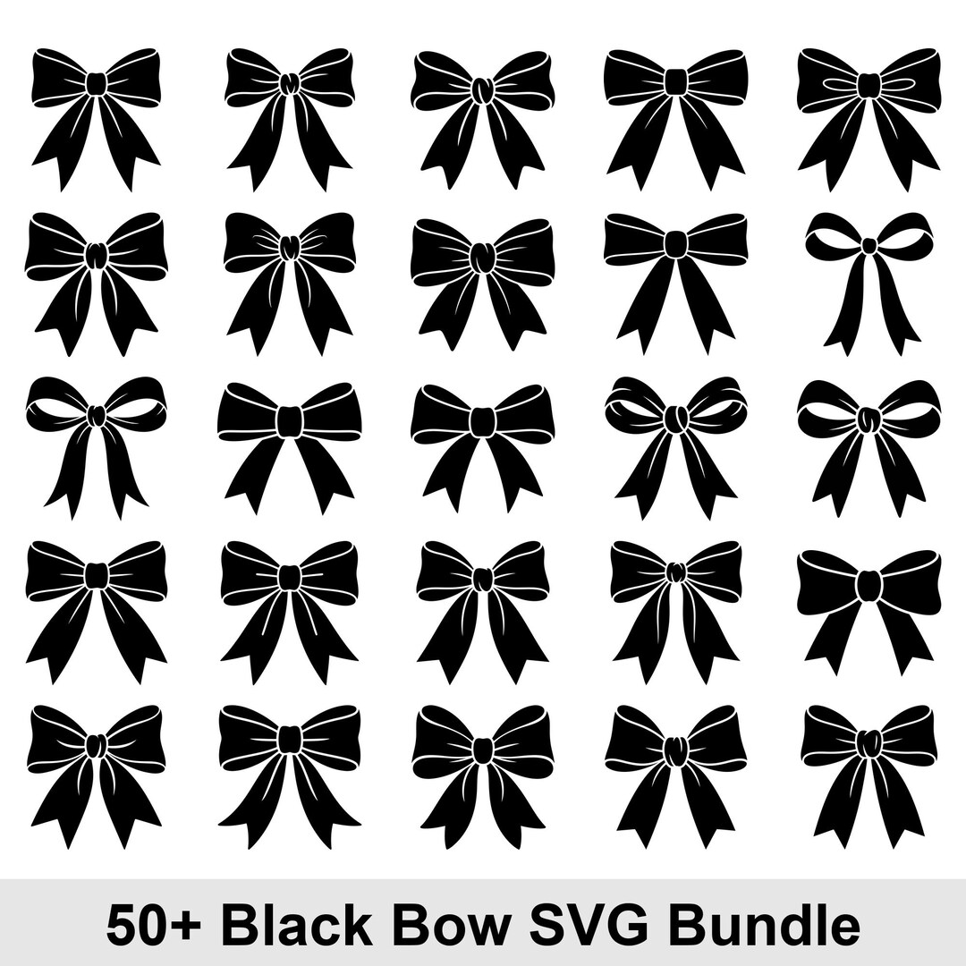Black Bow SVG Bundle, Coquette Ribbon Bow Clipart, 50+ Silhouette SVG ...
