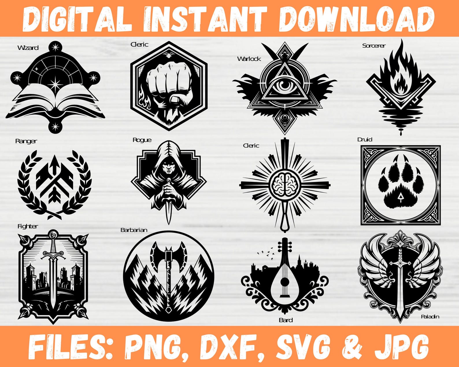 Fantasy RPG Class Icons SVG Bundle | Wizard Warlock Roleplaying Game ...