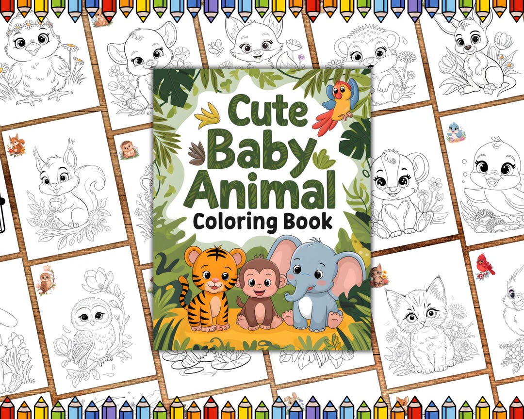 Cute Baby Animal Coloring Book, Adult & Kids, Animal Coloring Book ...