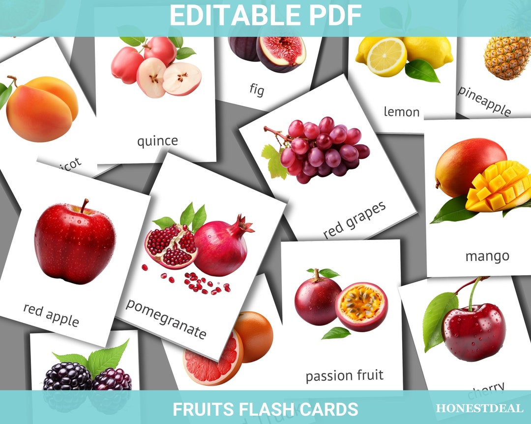 Fruits Flashcards | PDF Printable Card | Editable Montessori Cards ...