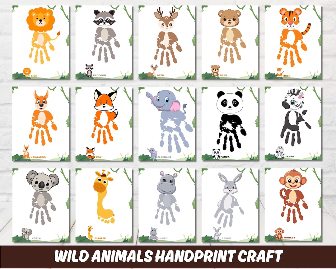 Wild Animal Handprint Craft, Printable Handprint Keepsake, Safari Animals Printable Handprint ...