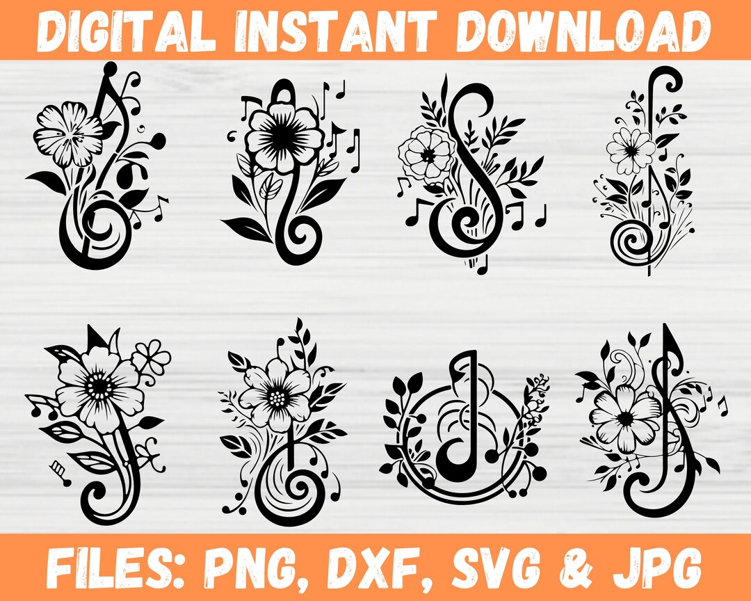 Music Svg Bundle | Music Symbols Clipart Bass Note Png Instant Digital ...