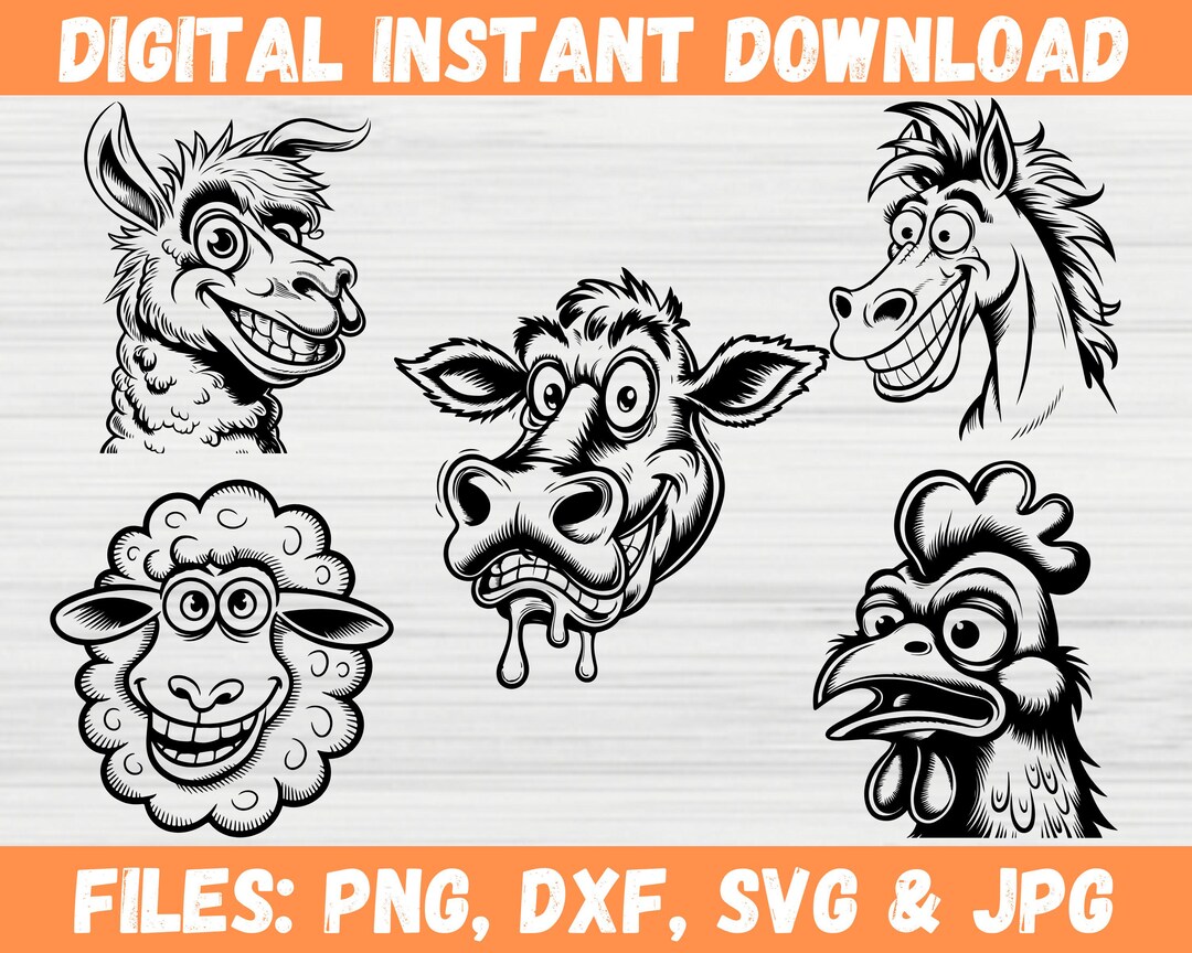 Crazy Animals SVG Bundle, Funny Sheep, Quirky Cow, Cute Chick, Farm ...