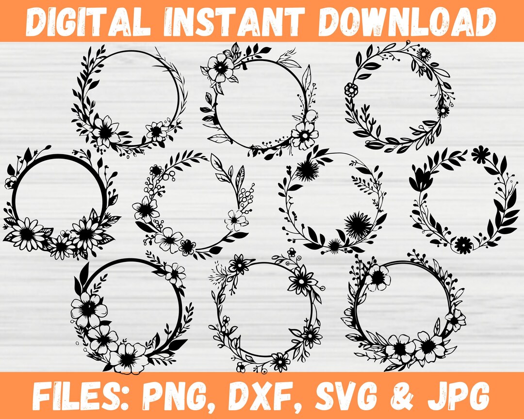 Flower Wreath Svg Bundle | Monogram Floral Ornament Circle Frame ...